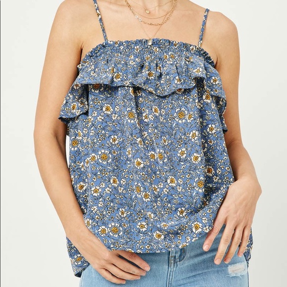 Hayden | Tops | Hayden Blue Floral Print Smocked Ruffle Top | Poshmark